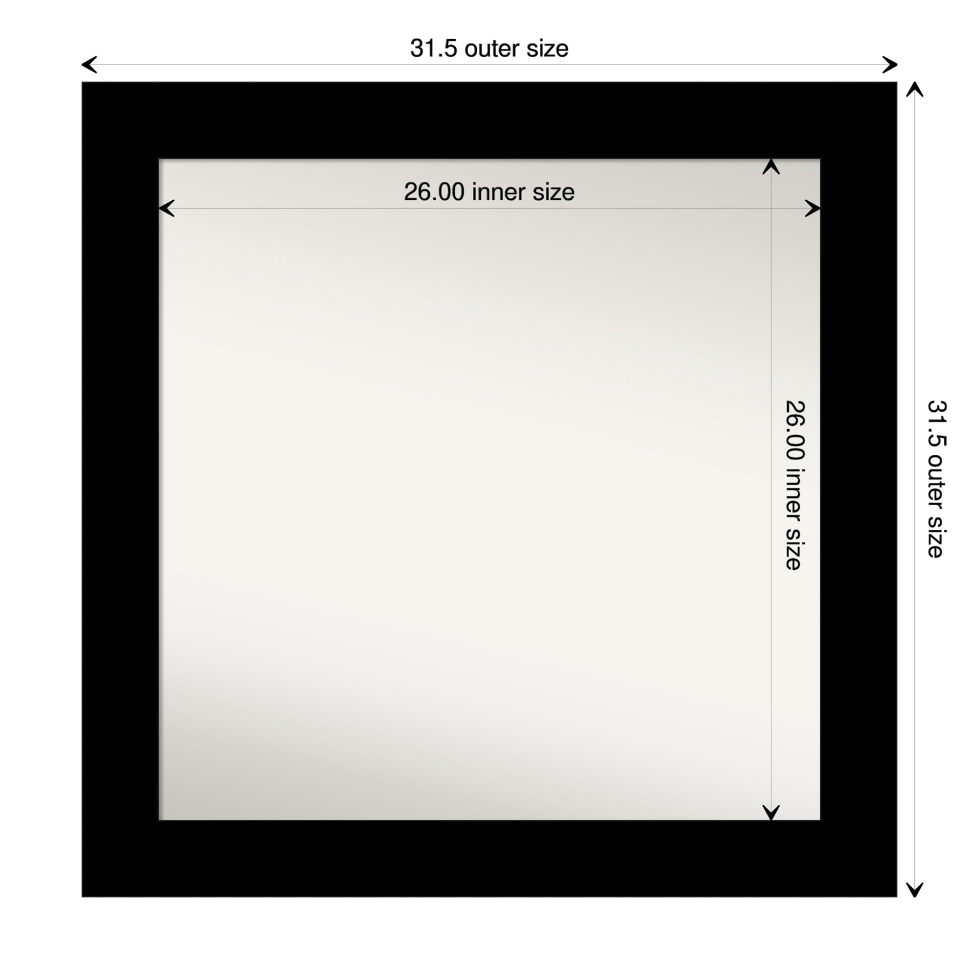 Amanti Art Black Bathroom Mirror for Over Sink, 32x32 Basic Black Square Vanity Mirror, Large Casual Wood Frame, Hangs Horizonally and Vertically, Bathroom Wall Decor, Non-Beveled Edge from WI, USA