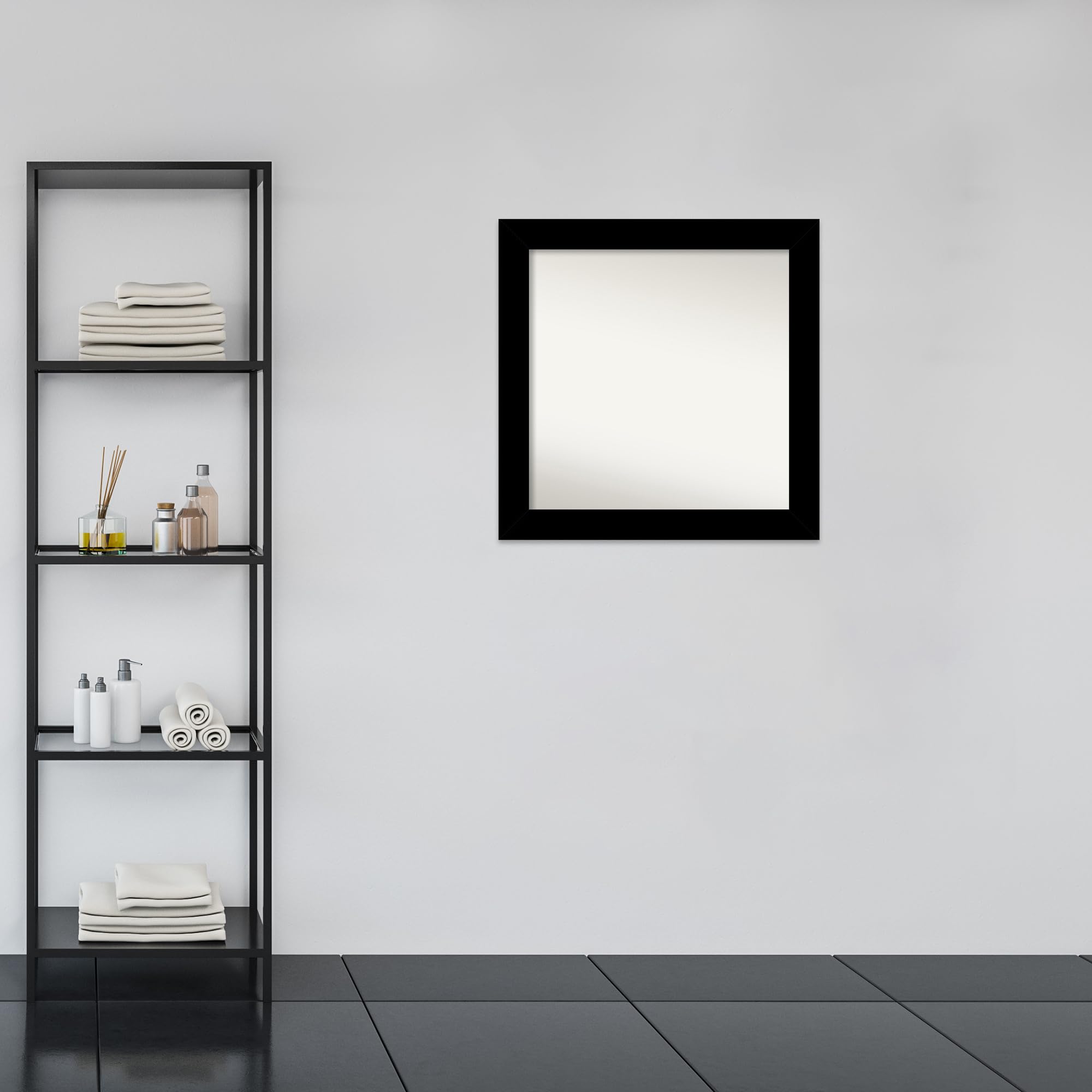 Amanti Art Black Bathroom Mirror for Over Sink, 32x32 Basic Black Square Vanity Mirror, Large Casual Wood Frame, Hangs Horizonally and Vertically, Bathroom Wall Decor, Non-Beveled Edge from WI, USA