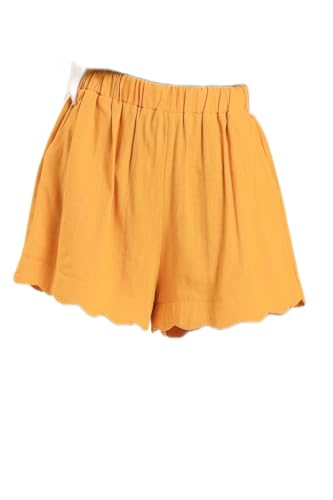Umgee Linen Blend Elastic Waistband Shorts with Pockets and Scallop Hem (US, Alpha, Large, Regular, Regular, Sunray)