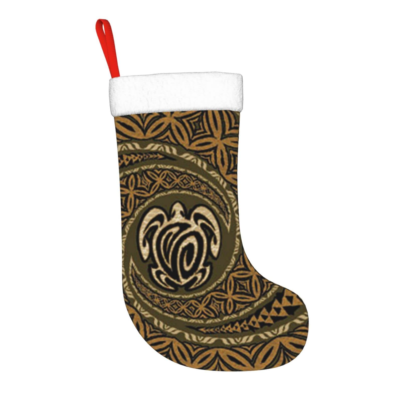 JEKYDOSD Hawaiian Tapa Honu Turtle Print Christmas Stocking,for Family Holiday Xmas Party Decorations