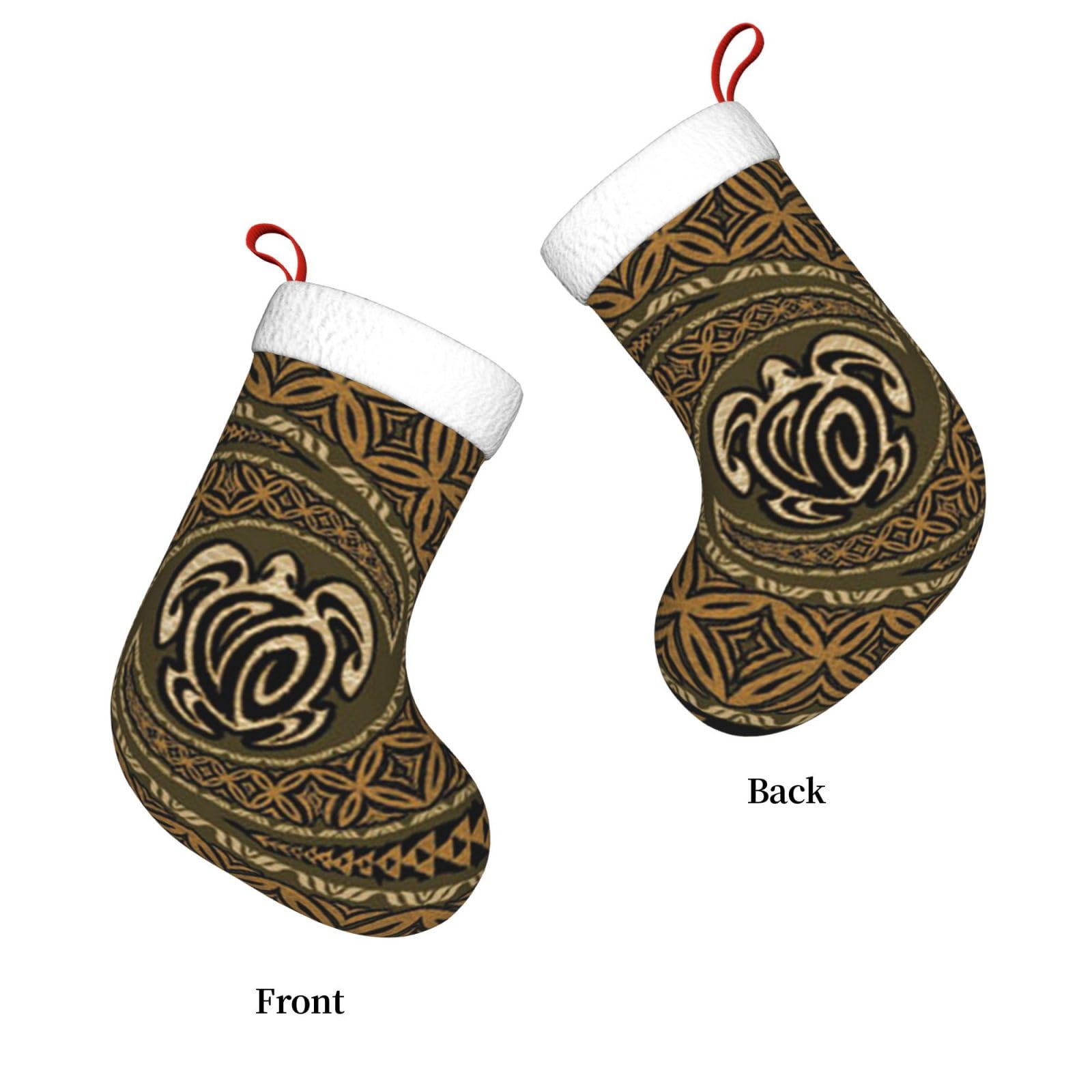 JEKYDOSD Hawaiian Tapa Honu Turtle Print Christmas Stocking,for Family Holiday Xmas Party Decorations