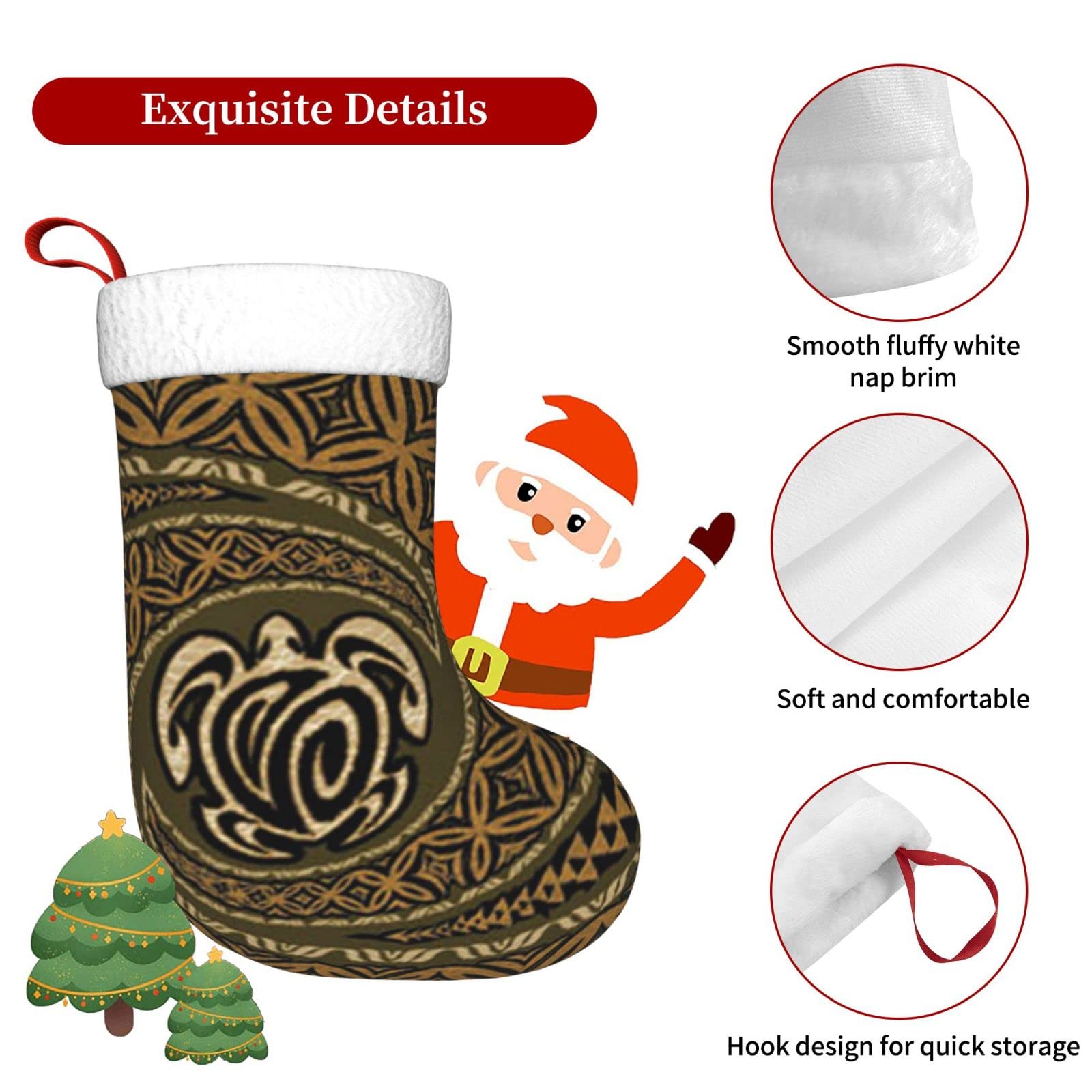 JEKYDOSD Hawaiian Tapa Honu Turtle Print Christmas Stocking,for Family Holiday Xmas Party Decorations
