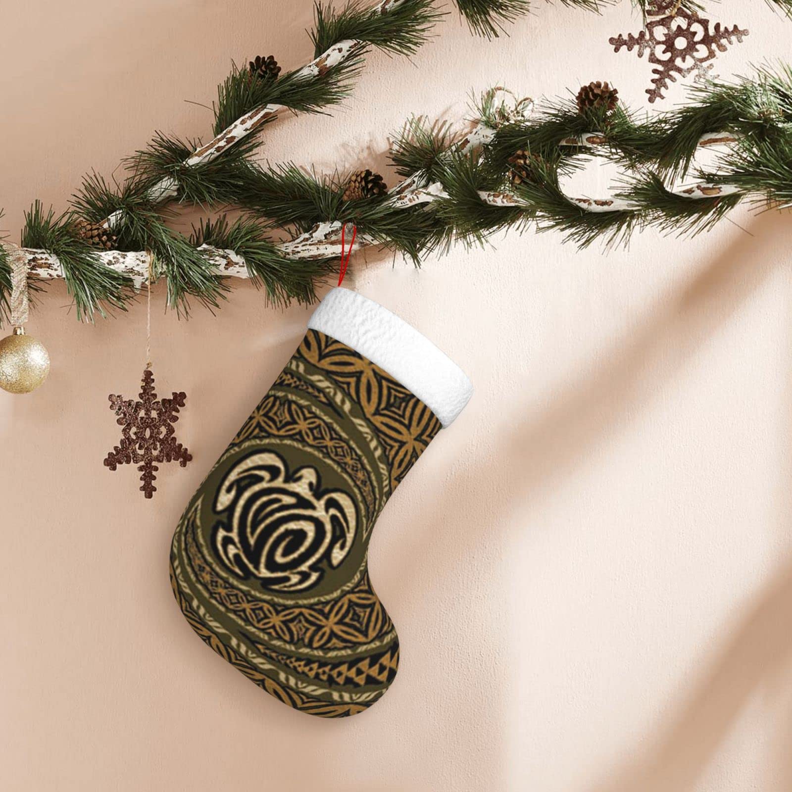 JEKYDOSD Hawaiian Tapa Honu Turtle Print Christmas Stocking,for Family Holiday Xmas Party Decorations