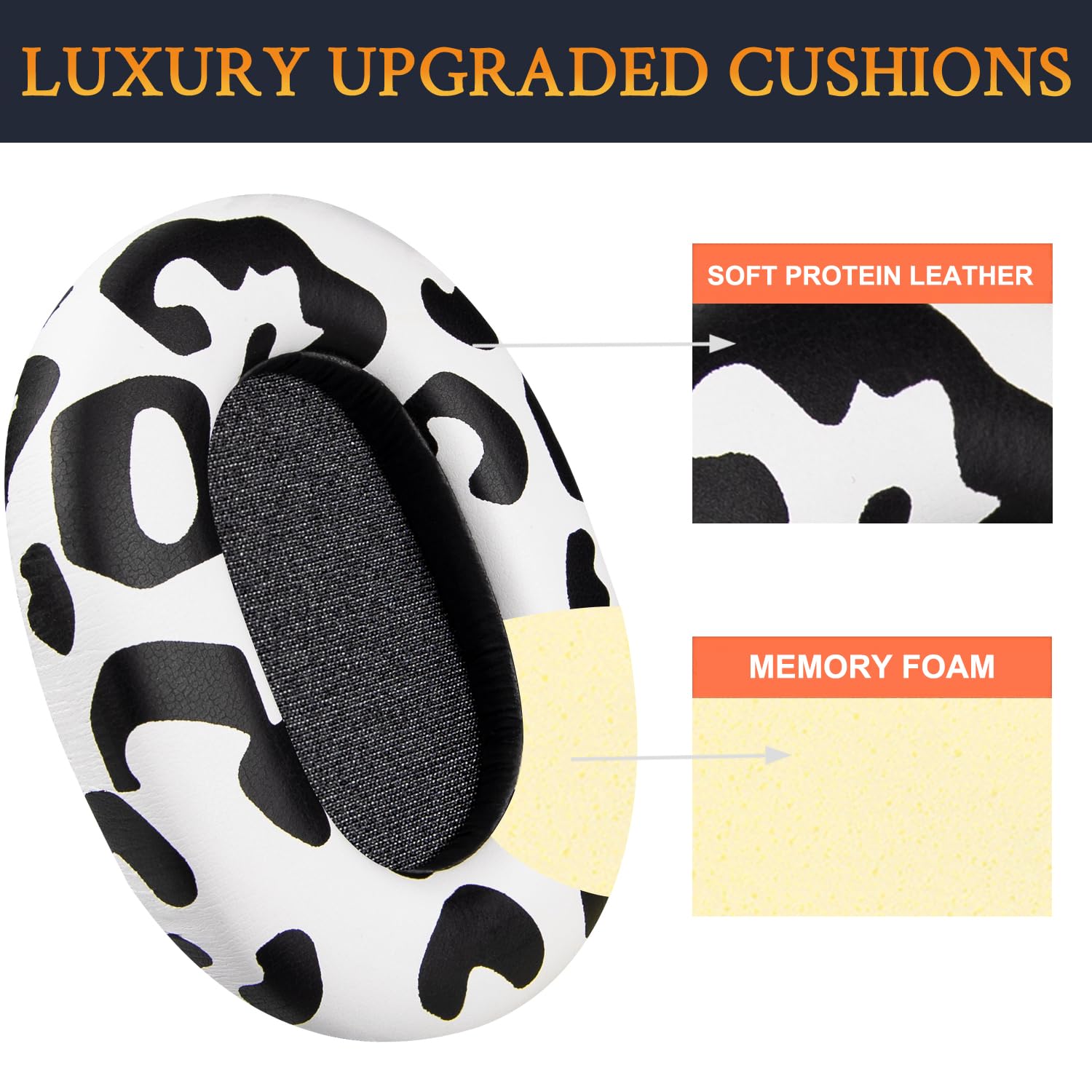 SOULWIT Protein Leather Replacement Earpads for Sony WH-1000XM5 (WH1000XM5) Noise Canceling Headphones, Ear Pads Cushions with Noise Isolation Memory Foam, Added Thickness - Snow Leopard