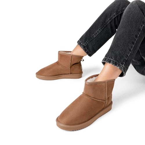 DREAM PAIRS Women's Black Brown Tan Grey Winter Snow Boots Classic Faux Fur Lined Slip On Ankle Boots,Size 10,Camel,DSB214-1