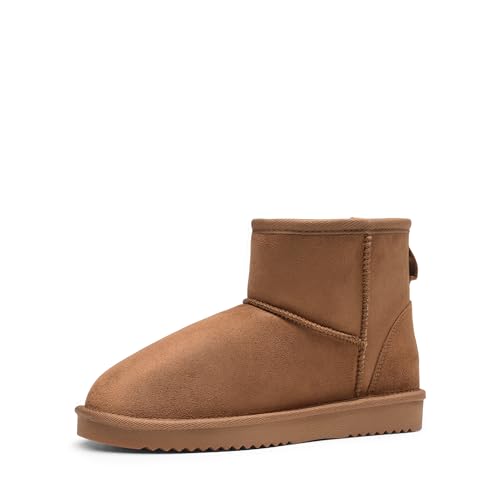 DREAM PAIRS Women's Black Brown Tan Grey Winter Snow Boots Classic Faux Fur Lined Slip On Ankle Boots,Size 10,Camel,DSB214-1