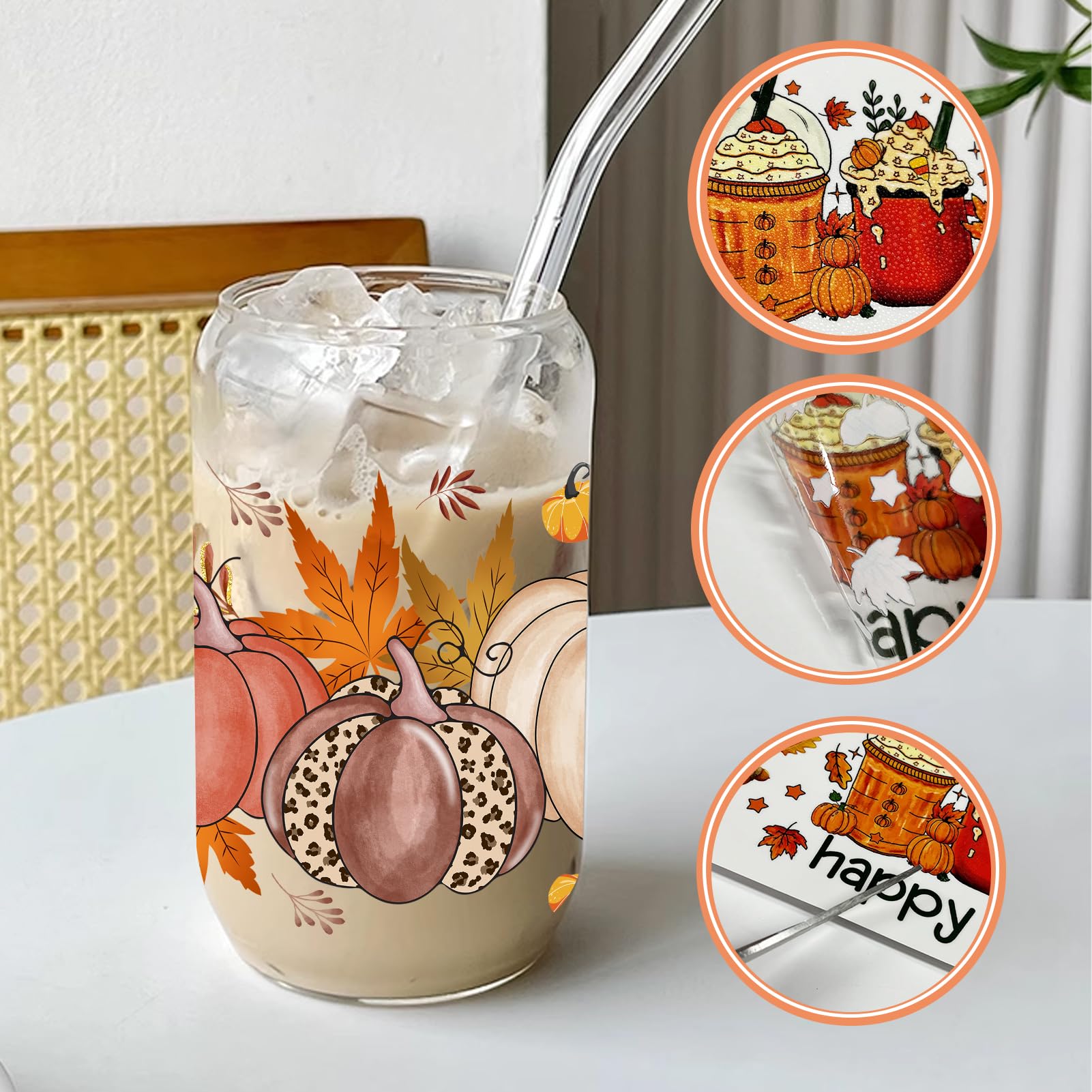 10 Sheet UV DTF Cup Wrap, Fall Theme Harvest Pumpkin Maple Leaf Rub on Transfers for Glass Crafting Glass Cups Wrap Transfer Stickers Decals Waterproof Rub on Transfers for Crafting