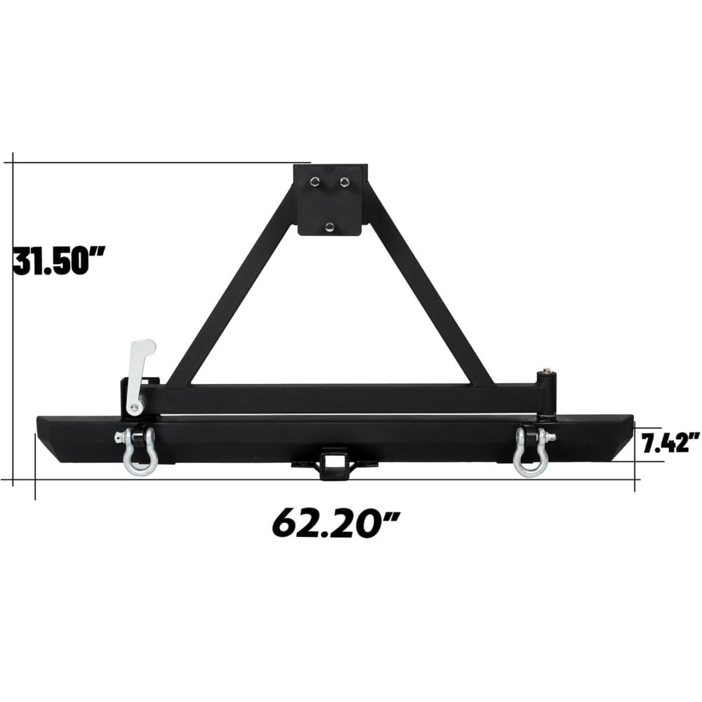 HH Building Rear Bumper with Tire Carrier & D-Ring Fits YJ & TJ (Black, Iron Steel)
