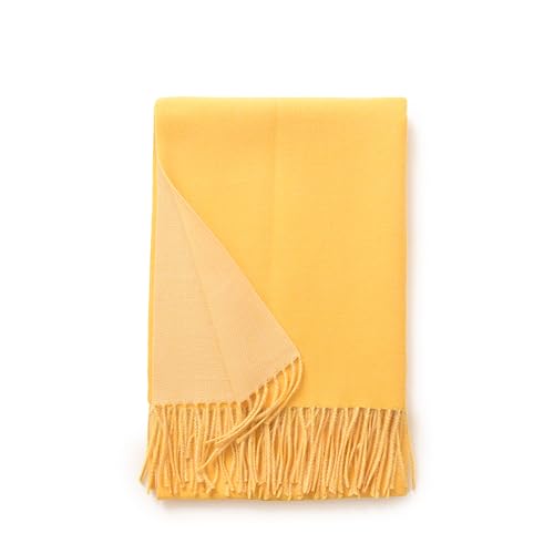 Wander Agio Womens Thick Blanket Scarf Long Shawl Large Scarves Cashmere Feel Double-side Pure Shiny Candy Color Bright Yellow 12