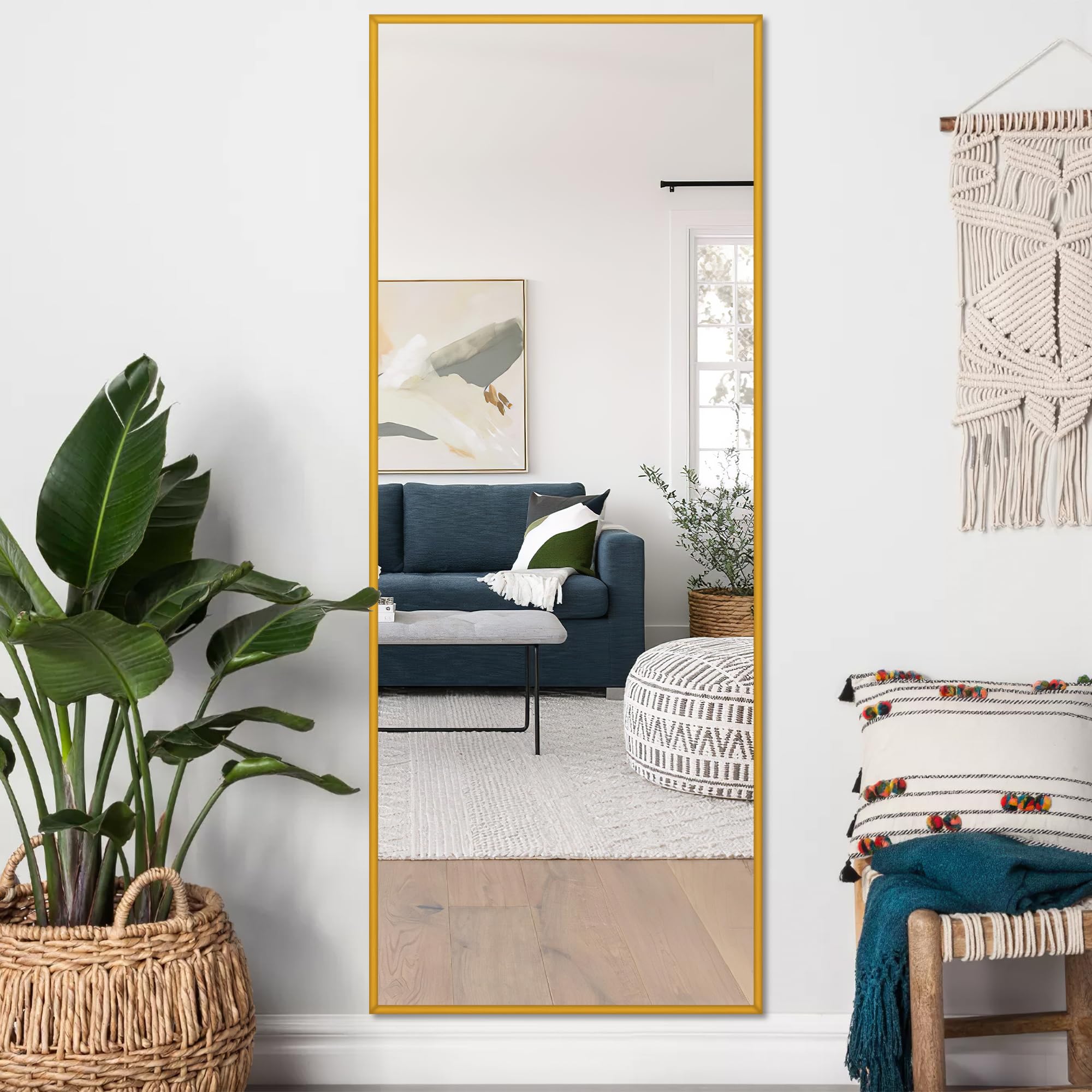 NeuType Full Length Mirror Gold Mirror Full Length Floor Mirror with Standing Hanging Mirror Dressing Mirror Wall-Mounted Mirror Full Length Mirrors for Bedroom Floor Length Mirror, 64" L x 21" W
