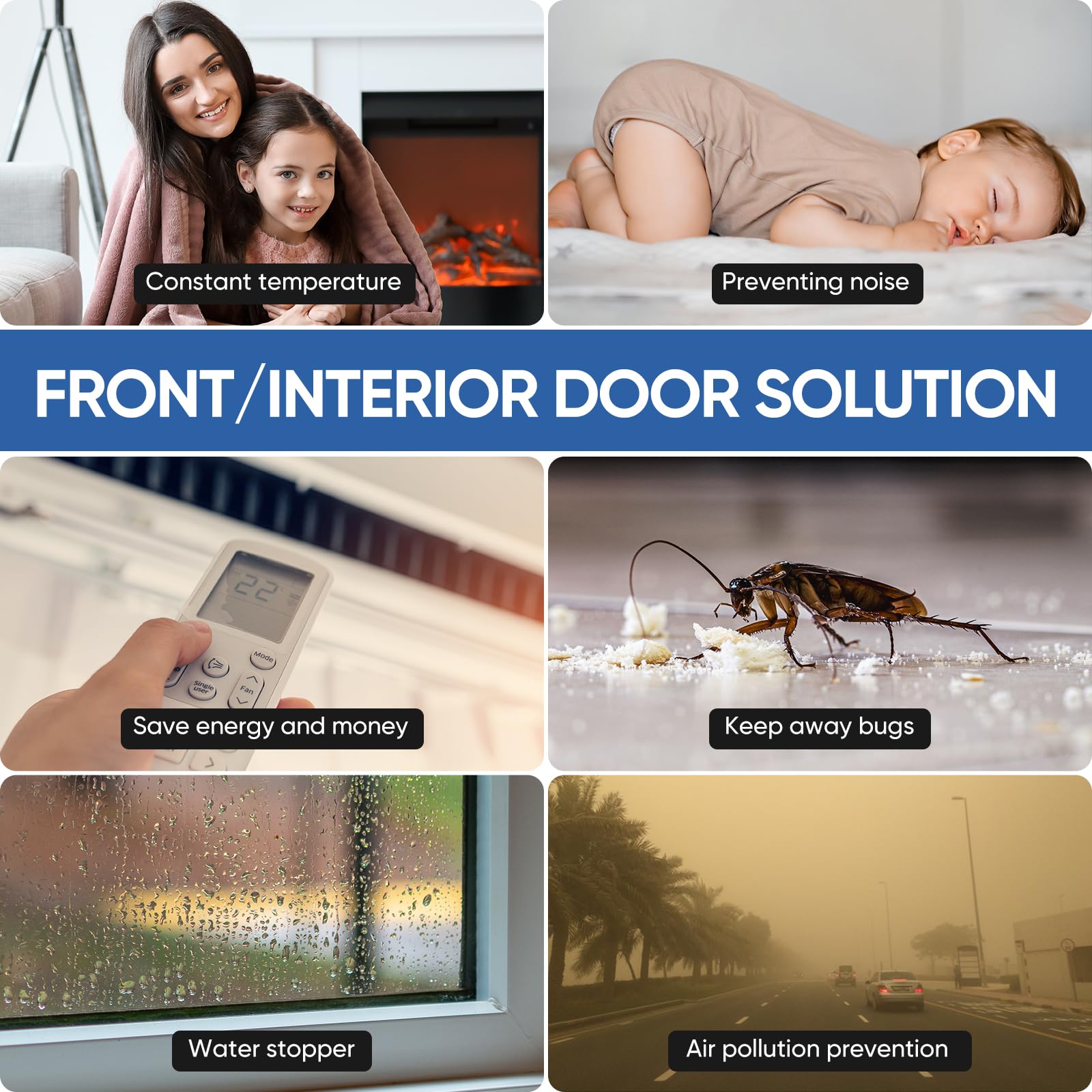 MOYENNE 2 Pack Door Draft Stopper, Door Sweeps for Exterior Doors, Under Door Sealers for Bottom of Door, Weather Stripping, 2.3" W x 47" L (Brown)