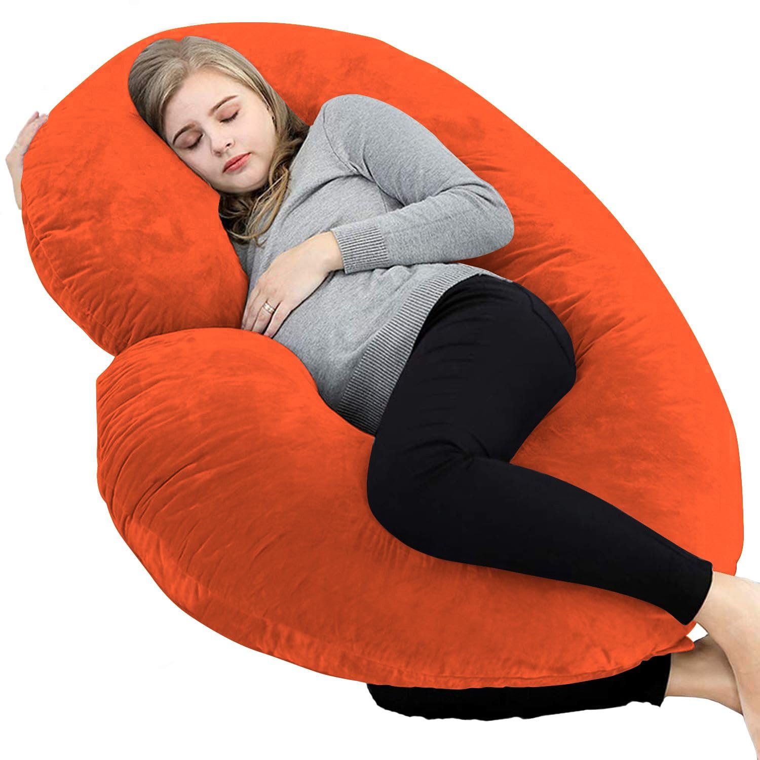 63 Inch Pregnancy Pillows, C-Shape Full Body Pillow ā Egyptian Cotton Cover Orange ā Pregnancy Pillows for Sleeping ā Body Pillows for Adults, Maternity Pillow and Pregnancy Must Haves