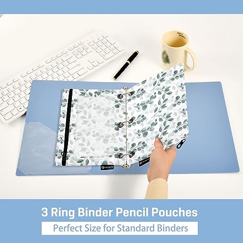 Floral Leaf Pencil Pouch for 3 Ring Binder 2 Pack Binder Pouches with Clear Window Binder Pencil Bag Case with Zipper for Office Supplies
