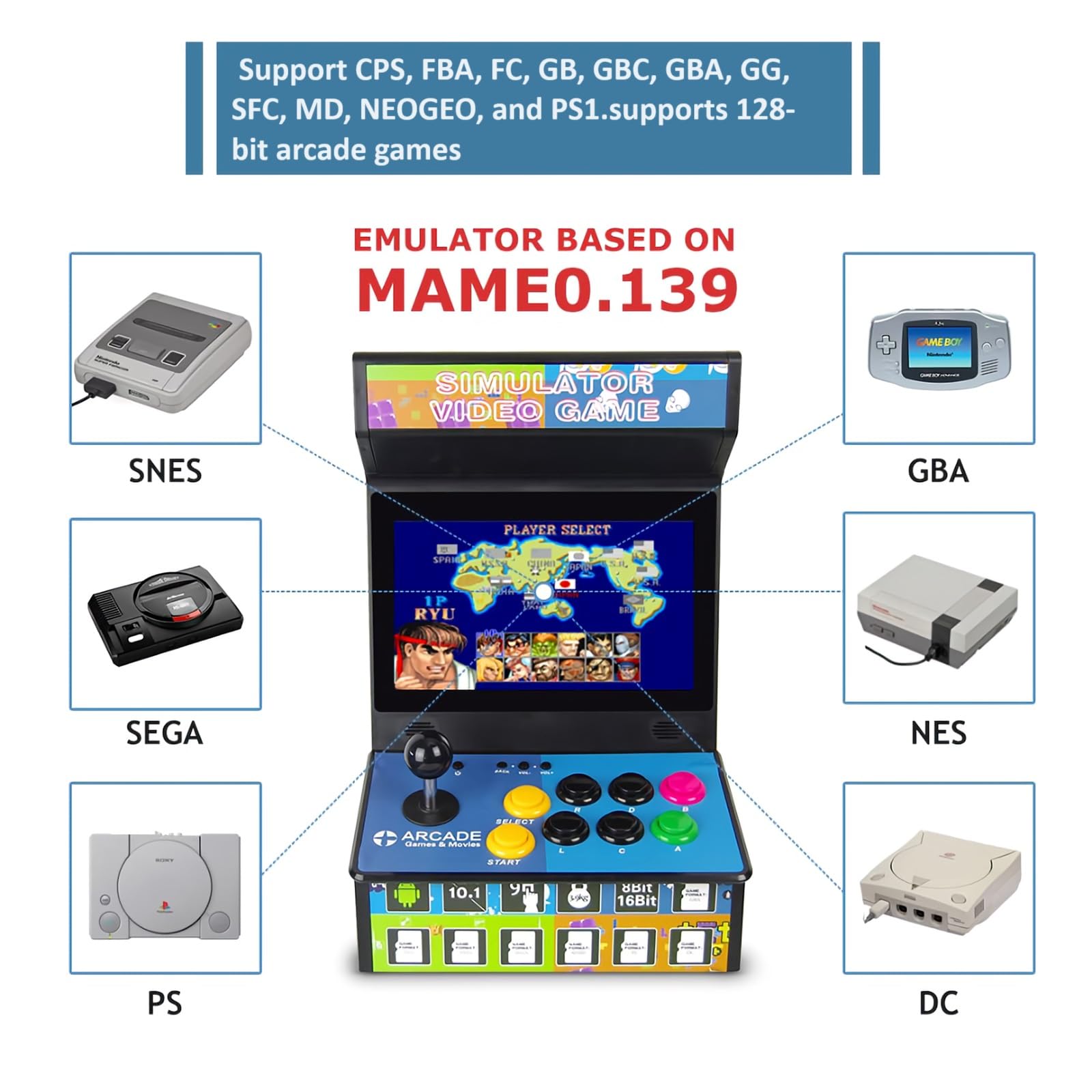 Handheld Arcade Game Console -10 Inch Mini Arcade Machine Cabinet - Classics Mini Video Player -Retro Games Included -Tabletop and Bartop Support for TV Output, Birthday Present Gift for Kids