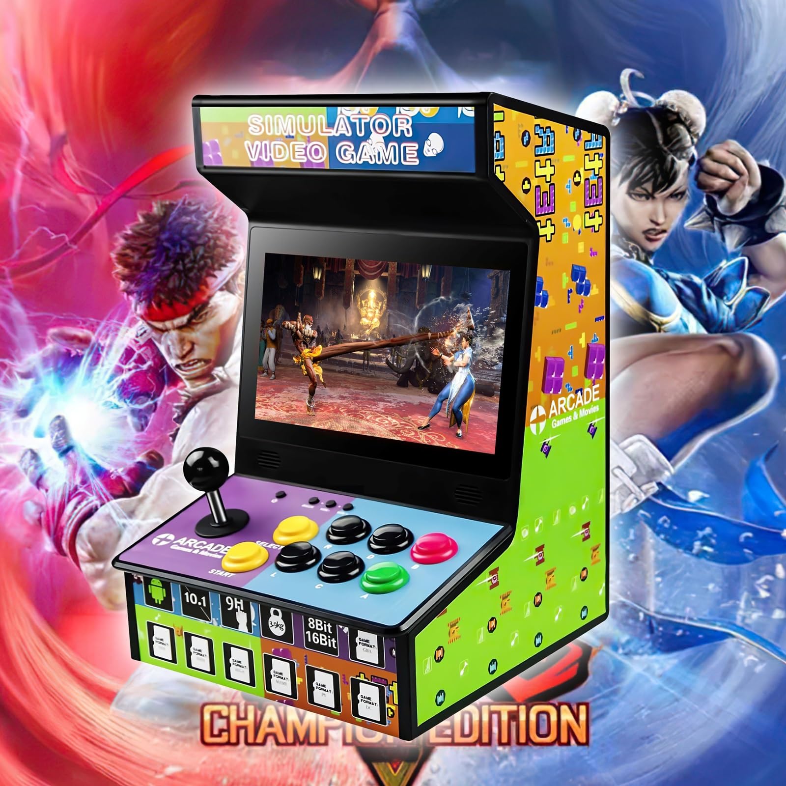 Handheld Arcade Game Console -10 Inch Mini Arcade Machine Cabinet - Classics Mini Video Player -Retro Games Included -Tabletop and Bartop Support for TV Output, Birthday Present Gift for Kids