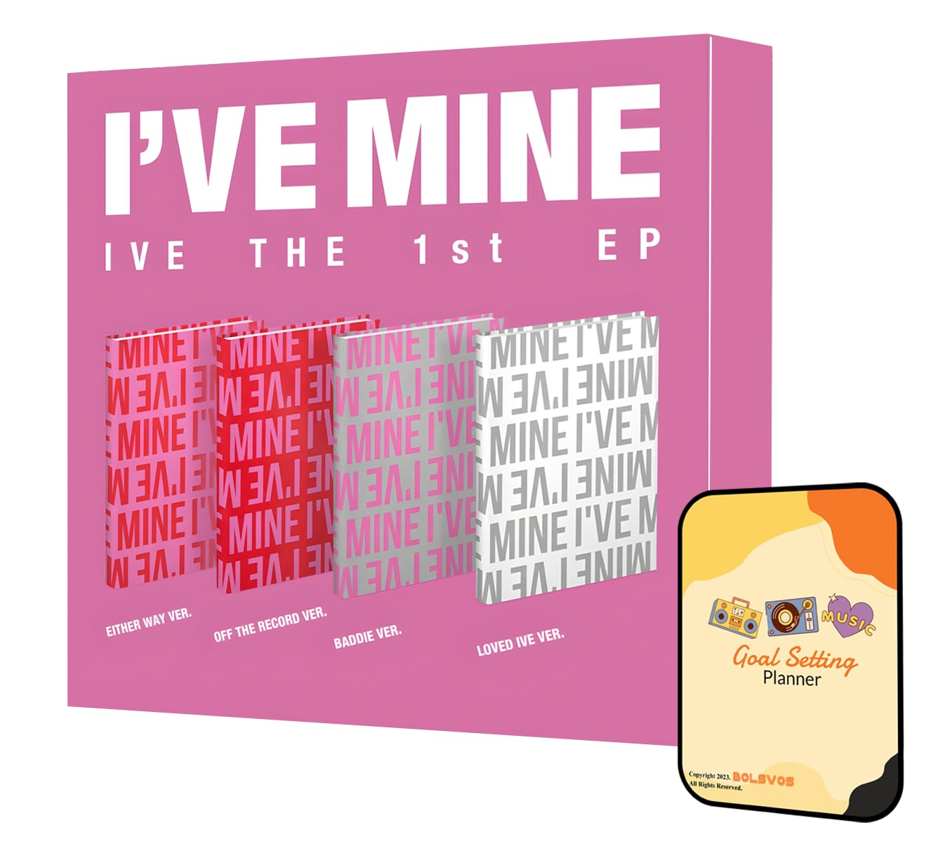 IVE Album - I'VE MINE I'VE MINE The 1st EP Full Album Set (4 ver. set)+Pre Order Benefits+BolsVos Exclusive K-POP Inspired Digital Planner, Sticker Pack for Social Media