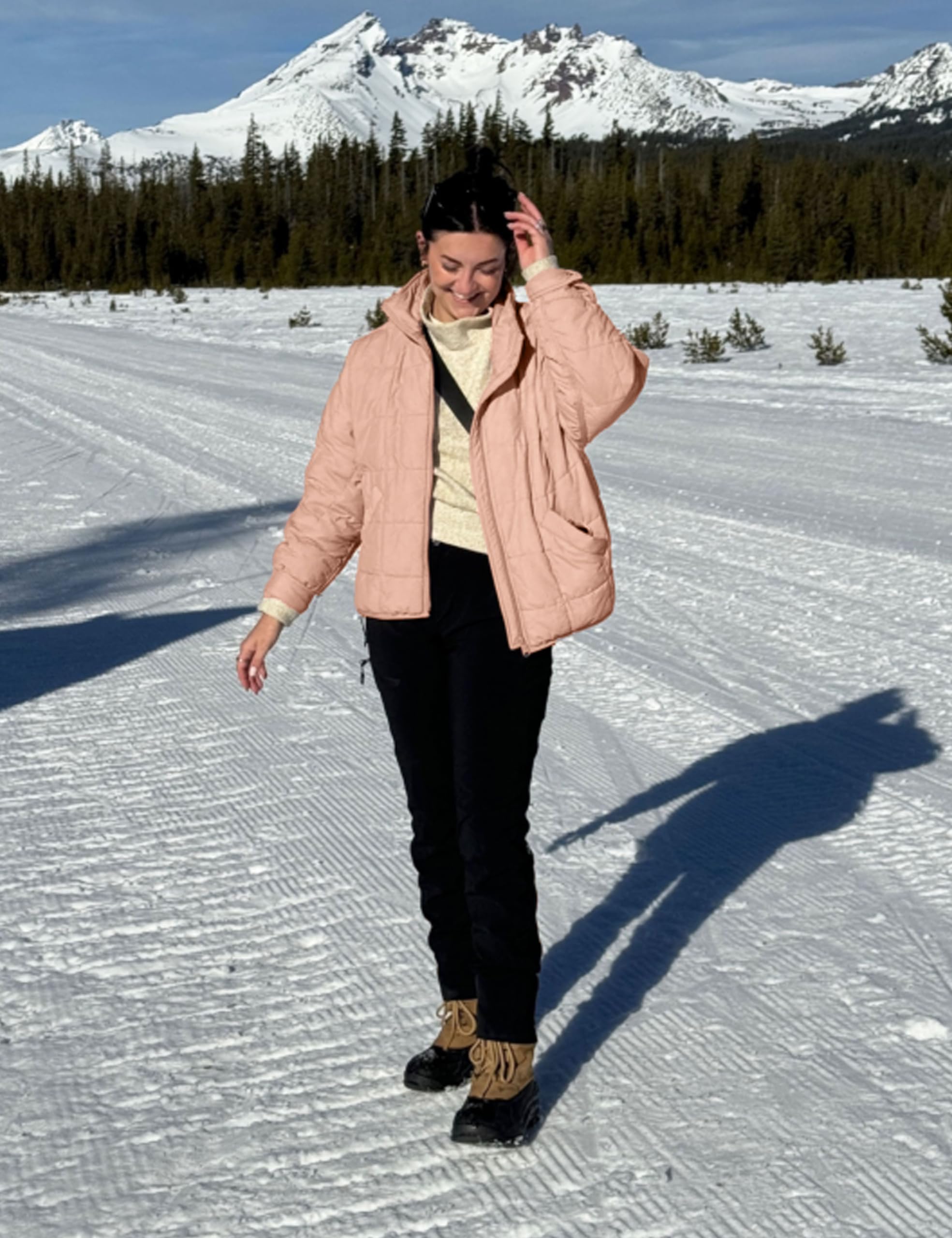 AMEBELLE Women’s Quilted Oversized Puffer Jacket Lightweight Zip Up Winter Warm Coat Outerwear with Pockets(2612-Pink-XL)