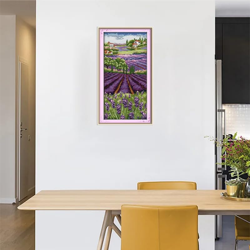 Lavender Champaign Stamped Cross Stitch Kits for Adults, Scenery Counted Pattern Needlepoint Kits Crafts Dimensions Cross-Stitch Stamped Kits Embroidery Kits Arts Craft Kits for Wall Art Gift