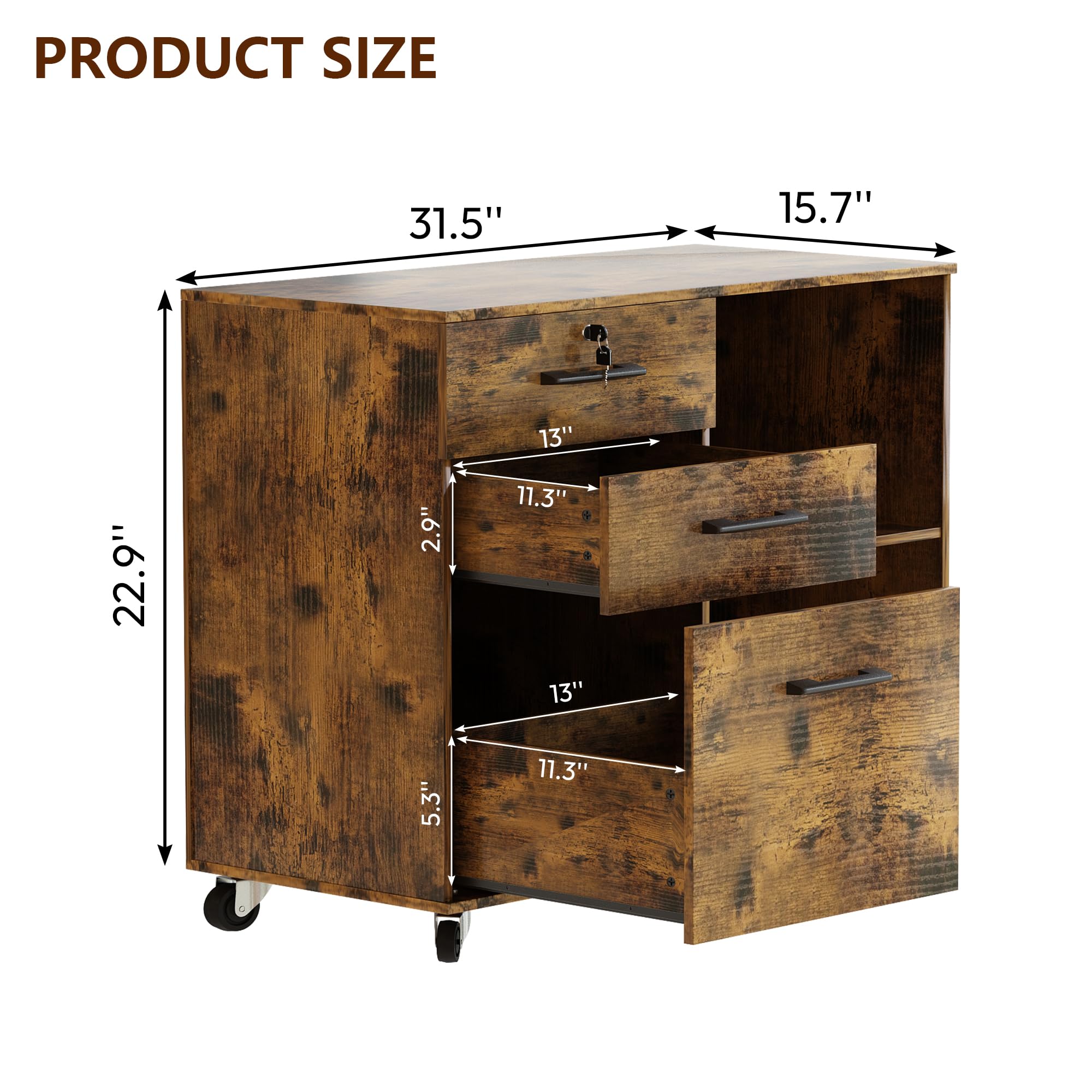 AWQM Wood Filing Cabinet, Rustic Brown