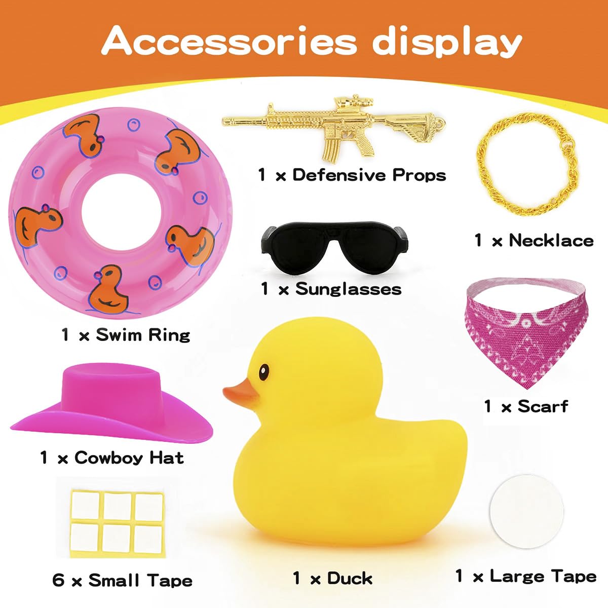 Duck Dashboard Decorations - Rubber Duck for Dashboard of Car, Yellow Duck Car Dashboard Decorations, Squeak Ducks Car Ornaments Car Décor Accessories with Hat Swim Ring Necklace Sunglasses