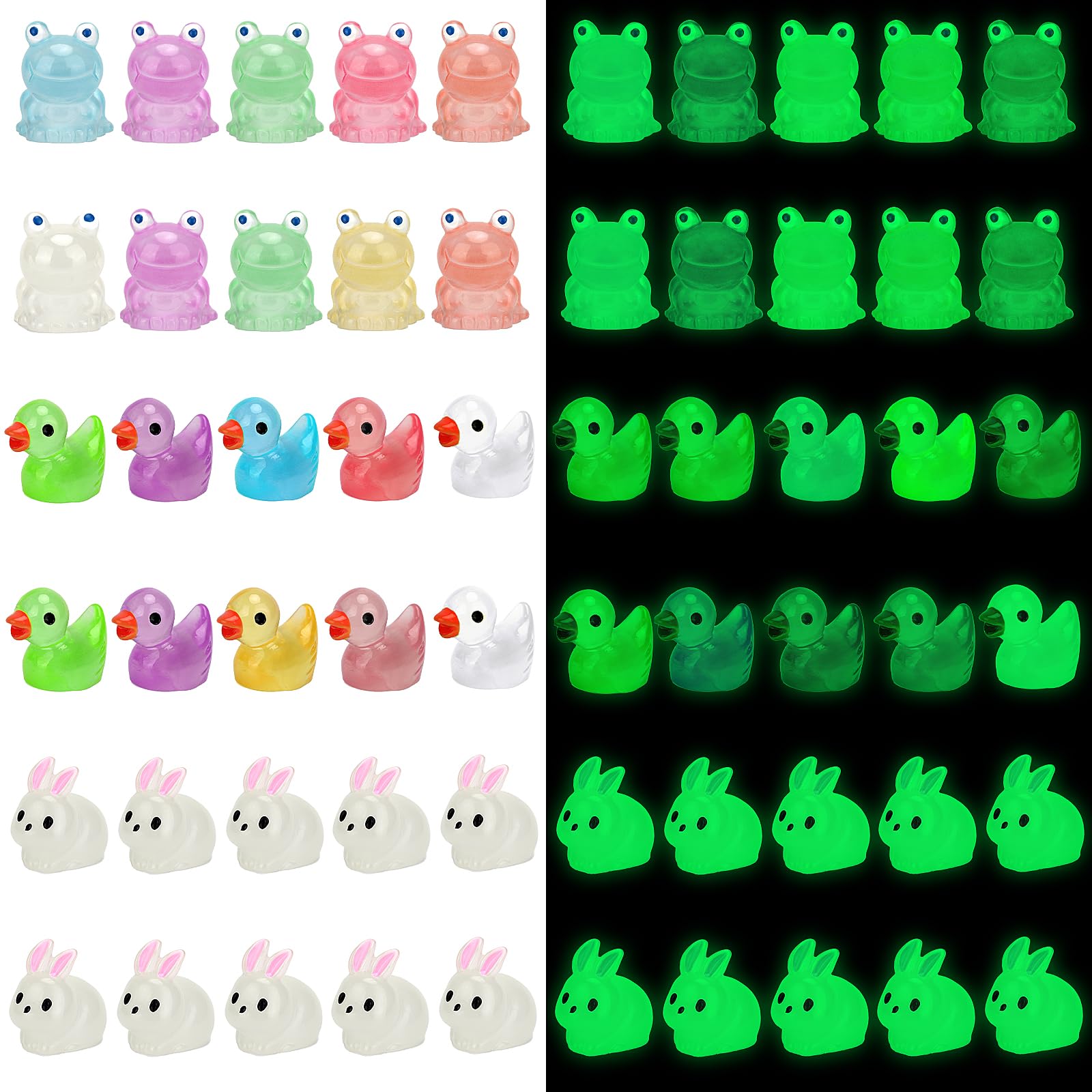 30 Pcs Luminous Resin Mini Animal Cute Animal Glow in The Dark Miniature Figurines Animal DIY Ornament Accessories for Garden Dollhouse Decoration Crafts