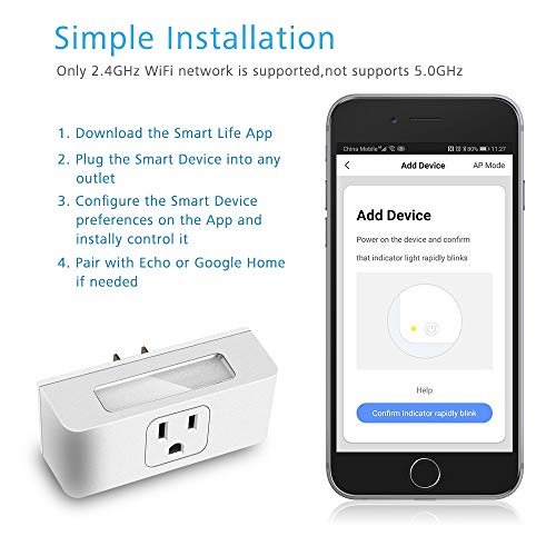Smart Plug with Night Light and USB Port, MXQ WiFi Mini Smart Outlet Socket Work with Alexa Google Home Echo IFTTT, No Hub Required, 2.4GHz Remote Control WiFi Smart Plug with Timer Function 2 Pack
