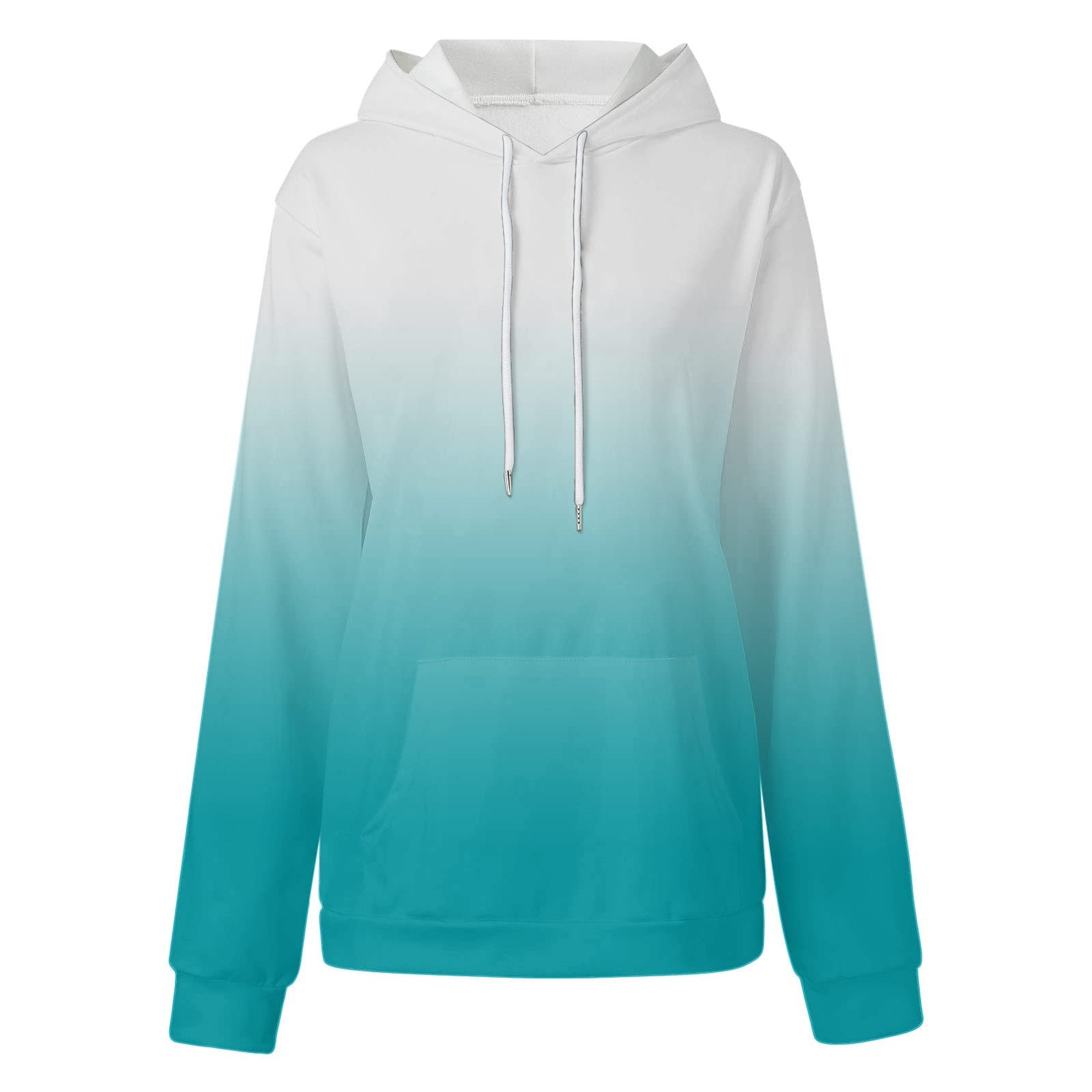 Lastesso Womens Long Sleeve Tops Women Fashion Gradient Hooded Sweatshirt with Front Pocket Long Sleeve Pullover Casual Fall Outdoor Hoodies Clothes Light Blue 2X