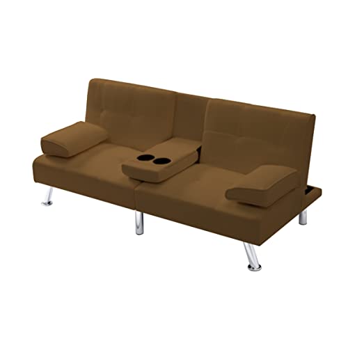 YUNLife&Home Upholstery Futon Sofa Loveseat Convertible Sleeper Couch Bed Daybed,Folding Recliner Sofá with 2 Cup Holders,Removable Soft Pillow-Top Armrest,3 Angles,Easy to Assemble for Living Room