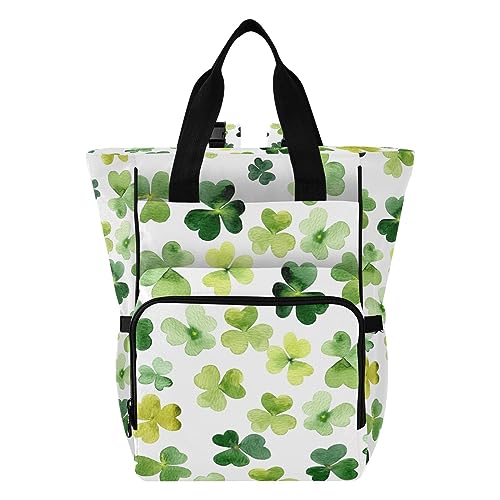 St. Patrick's Day Clover Diaper Bag Backpack for Baby Boys Girls Baby Essentials Travel Tote with Stroller Straps & Bottle Storage Maternity Travel Bag for Dads Moms Hiking Shopping Traveling