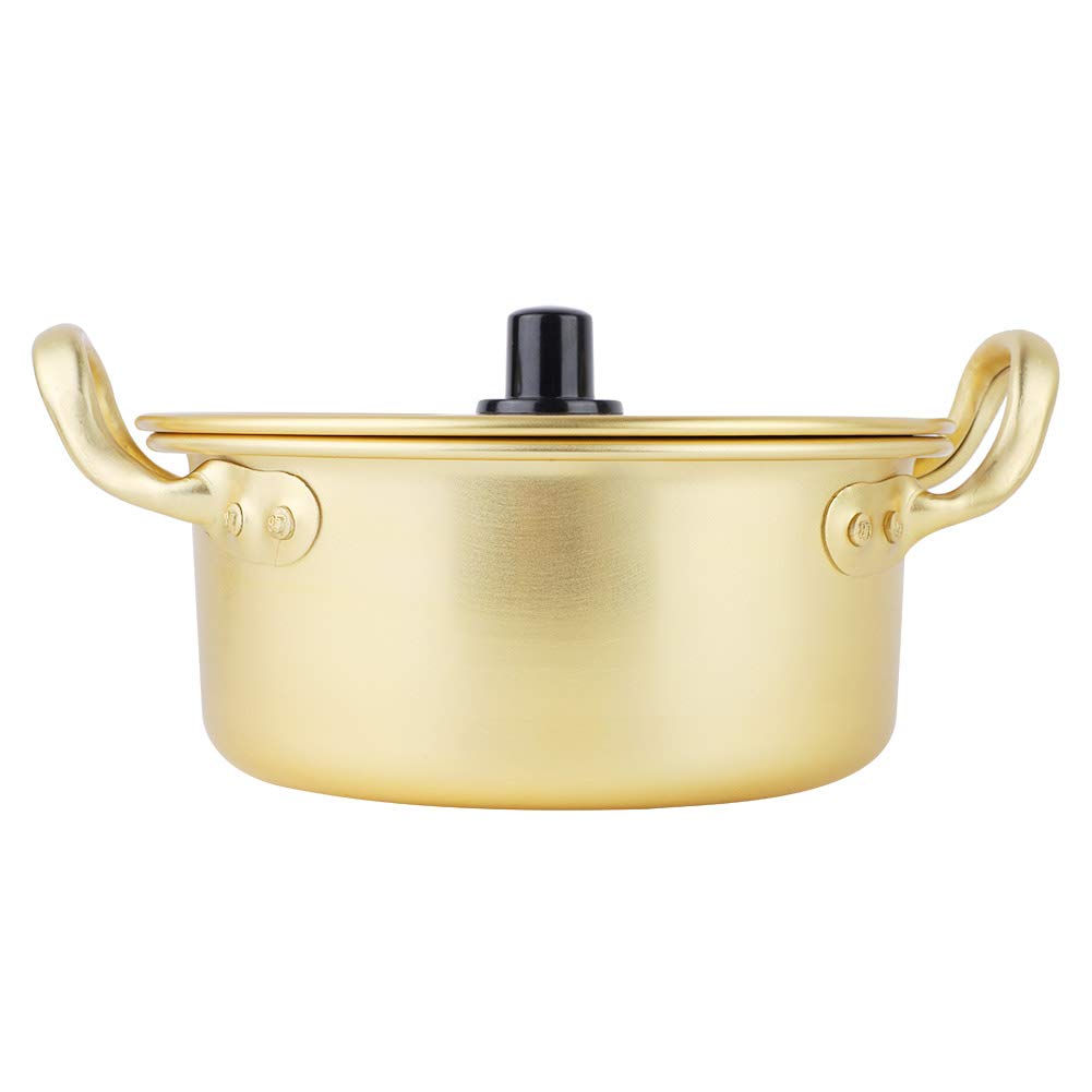 Korean Ramen Cooker, Food Noodle Ramen Cooker Practical Yellow Aluminium Cooker Korean Ramen Cooker Quick Cooker with Lid and Double Handle Quick Heating Ramen Cooker for the Kitchen(16cm Pot)