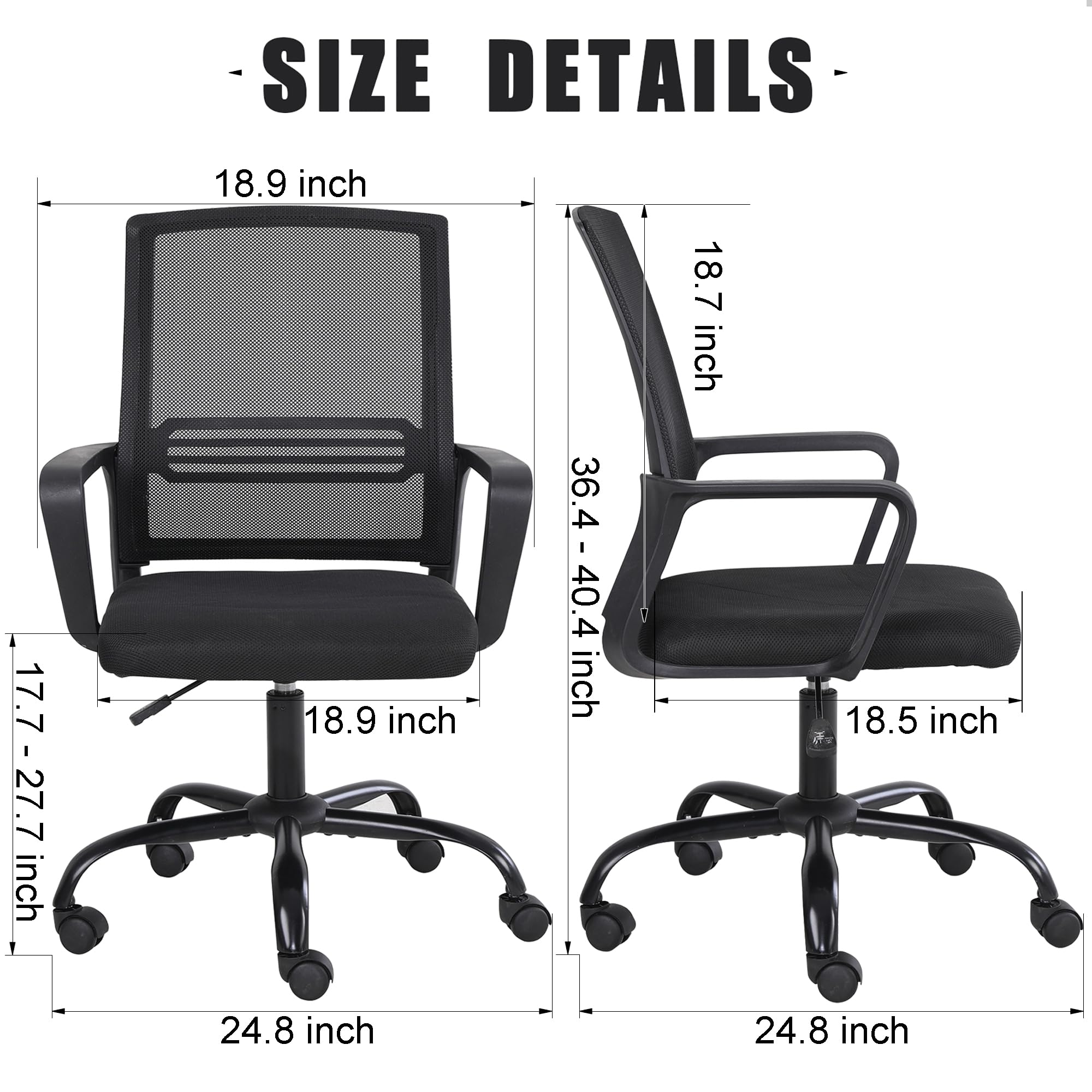 Desk Chairs Set of 8, Office Mesh Chair with Wheels Lumbar Support Rocking Ergonomic for Bedroom Living Room Home Executive Office Computer Chair Swivel Adjustable 36-40inch Black