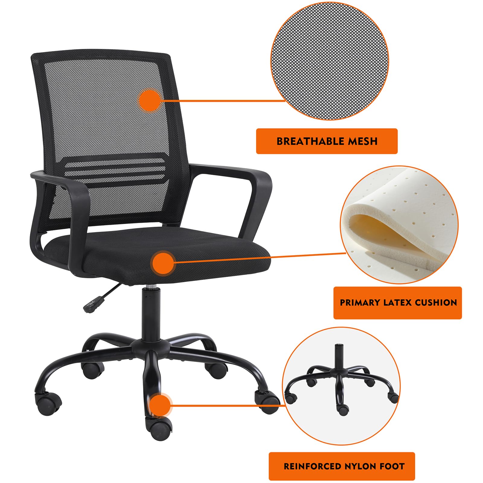 Desk Chairs Set of 8, Office Mesh Chair with Wheels Lumbar Support Rocking Ergonomic for Bedroom Living Room Home Executive Office Computer Chair Swivel Adjustable 36-40inch Black