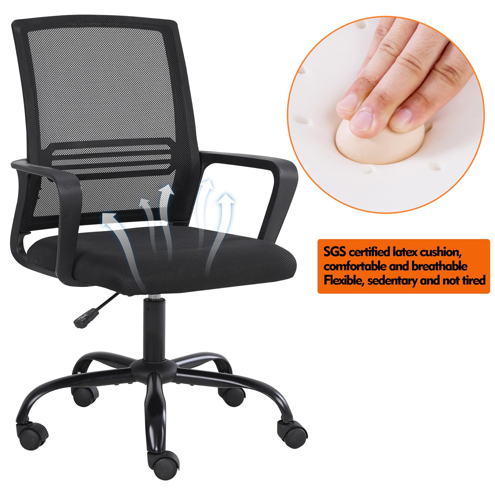Desk Chairs Set of 8, Office Mesh Chair with Wheels Lumbar Support Rocking Ergonomic for Bedroom Living Room Home Executive Office Computer Chair Swivel Adjustable 36-40inch Black