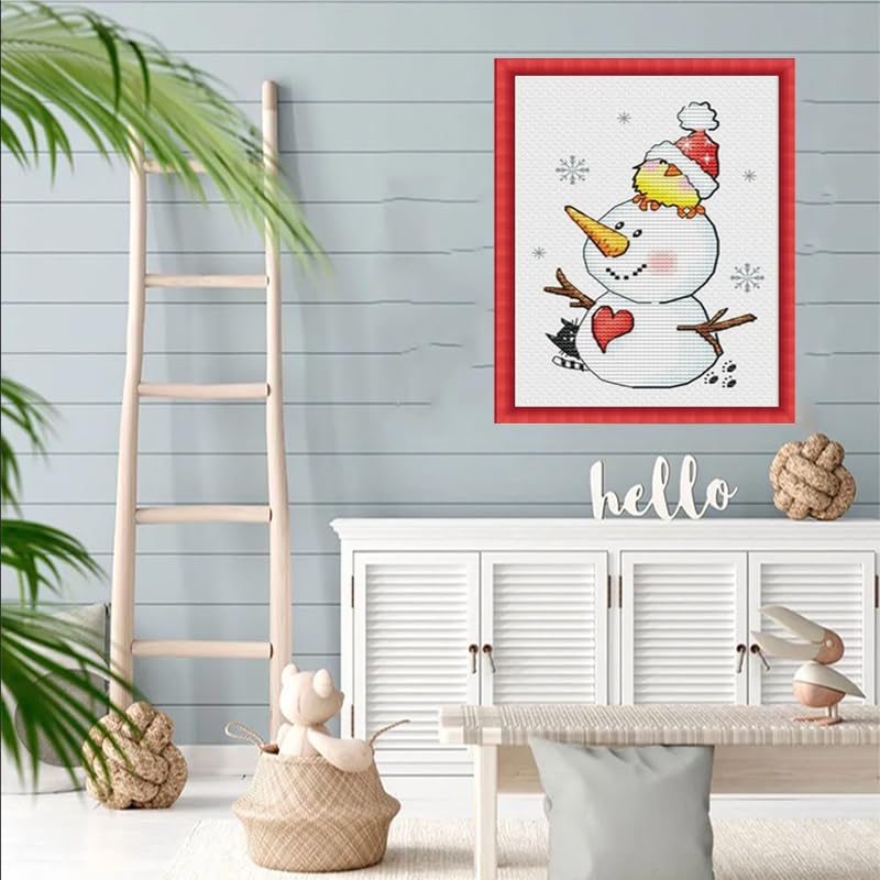Christmas Snowman Stamped Cross Stitch Kits for Adults, Christmas Counted Pattern Needlepoint Kits Crafts Dimensions Cross-Stitch Stamped Kits Embroidery Kits Arts Craft Kits for Wall Art Gift