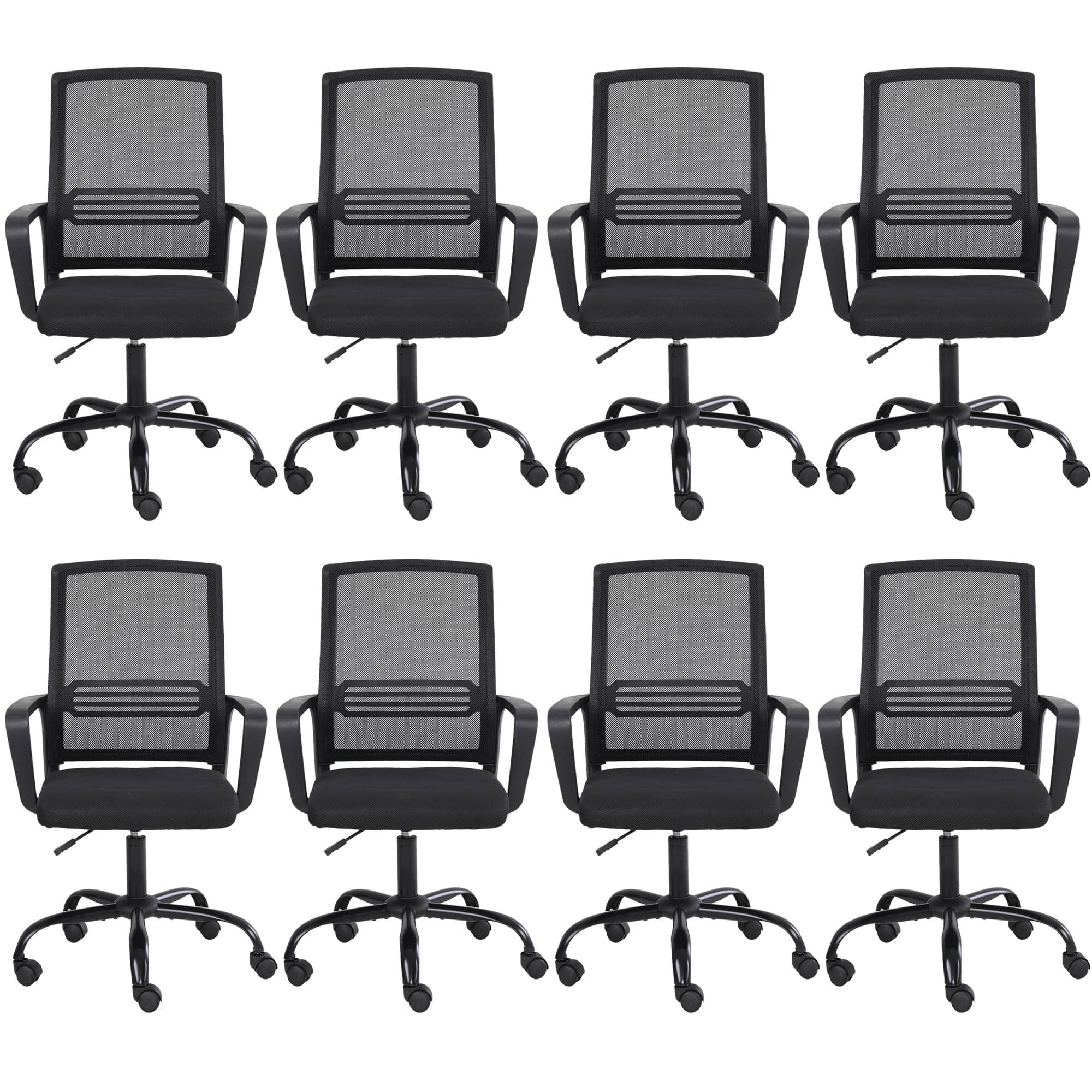 Desk Chairs Set of 8, Office Mesh Chair with Wheels Lumbar Support Rocking Ergonomic for Bedroom Living Room Home Executive Office Computer Chair Swivel Adjustable 36-40inch Black