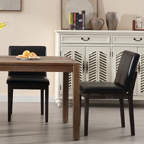 LZAREAL Comfy Modern Dining Chairs Set of 8, PU Leather Black Armless Dining Room Chairs with Solid Wood Legs, Mid Century Upholstered Dining Chair for Kitchen, Restaurant, Cafe