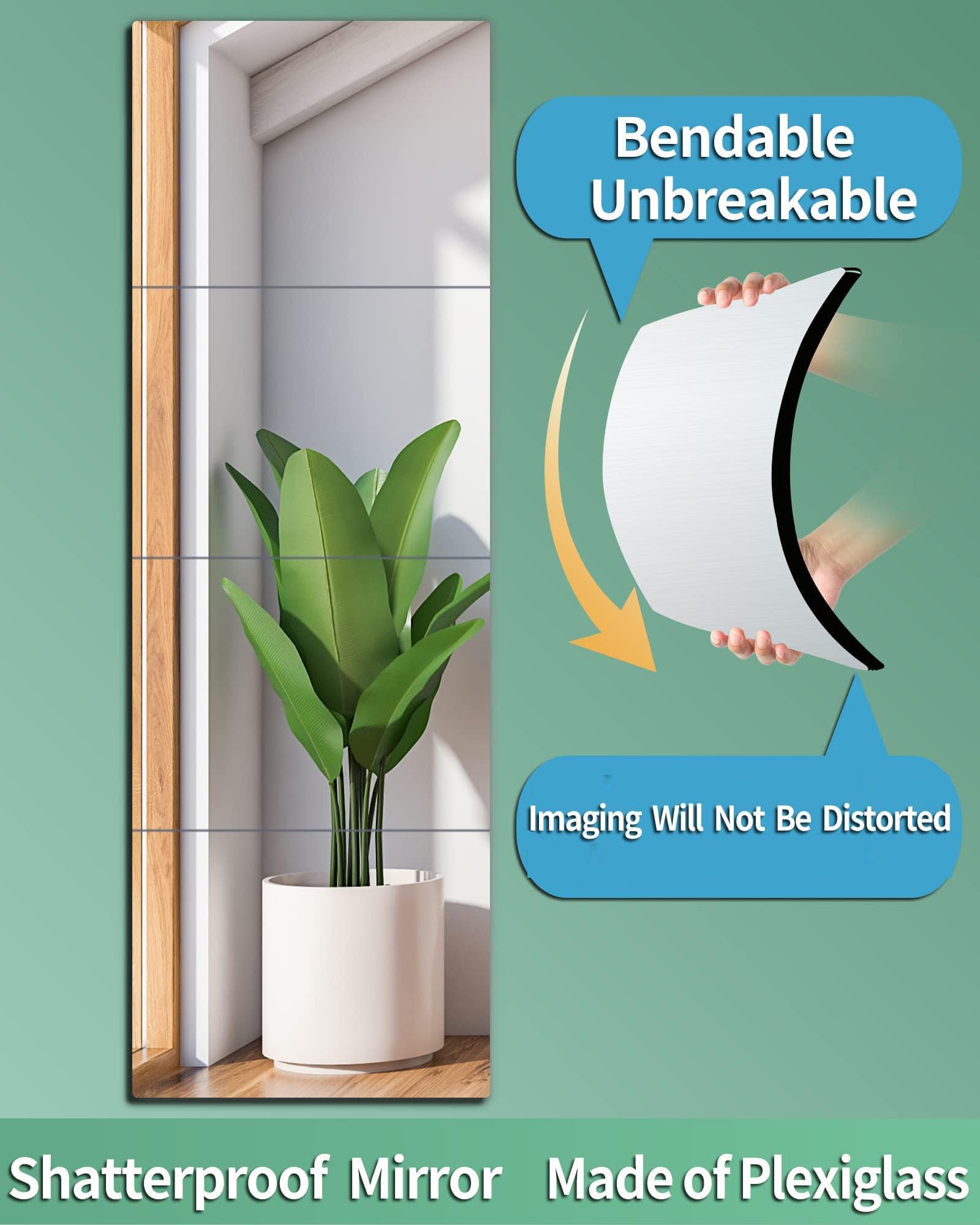 Shatterproof Full Length Mirror, Unbreakable Mirror for Wall, Full Body Mirror for Kids, Thick 0.1",4Pcs 12"x12", Made of Frameless Plexiglass Acrylic Plastic, Wall Mounted for Home Gym, Bathroom Door