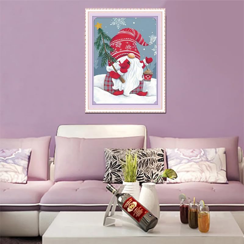 Christmas Gnome Stamped Cross Stitch Kits for Adults, Christmas Gnome Counted Pattern Needlepoint Kits Crafts Dimensions Cross-Stitch Stamped Kits Embroidery Kits Arts Craft Kits for Wall Art Gift