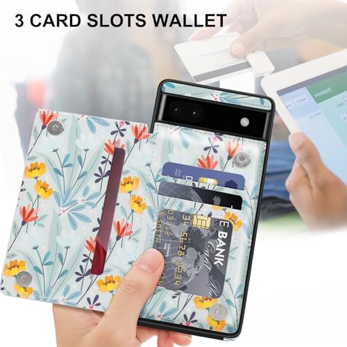 Bizzib for Google Pixel 6A Case Leather Wallet with Card Holder, Flip Cover Kickstand Magnetic Closure Shockproof Heavy Duty Protective Case for Google Pixel 6A,Yellow Floral