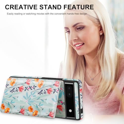 Bizzib for Google Pixel 6A Case Leather Wallet with Card Holder, Flip Cover Kickstand Magnetic Closure Shockproof Heavy Duty Protective Case for Google Pixel 6A,Yellow Floral