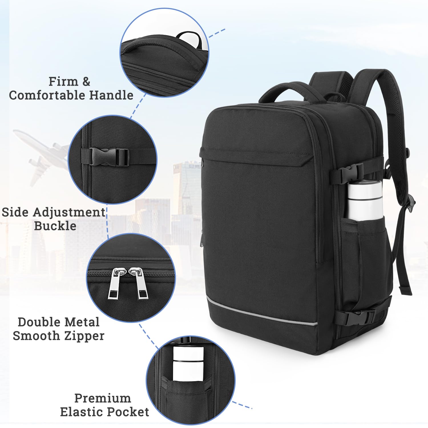 Sinaliy Personal Item Backpack, 40L Large Travel Backpack for Women Men, Waterproof Carry on Backpack for College, Business, Work