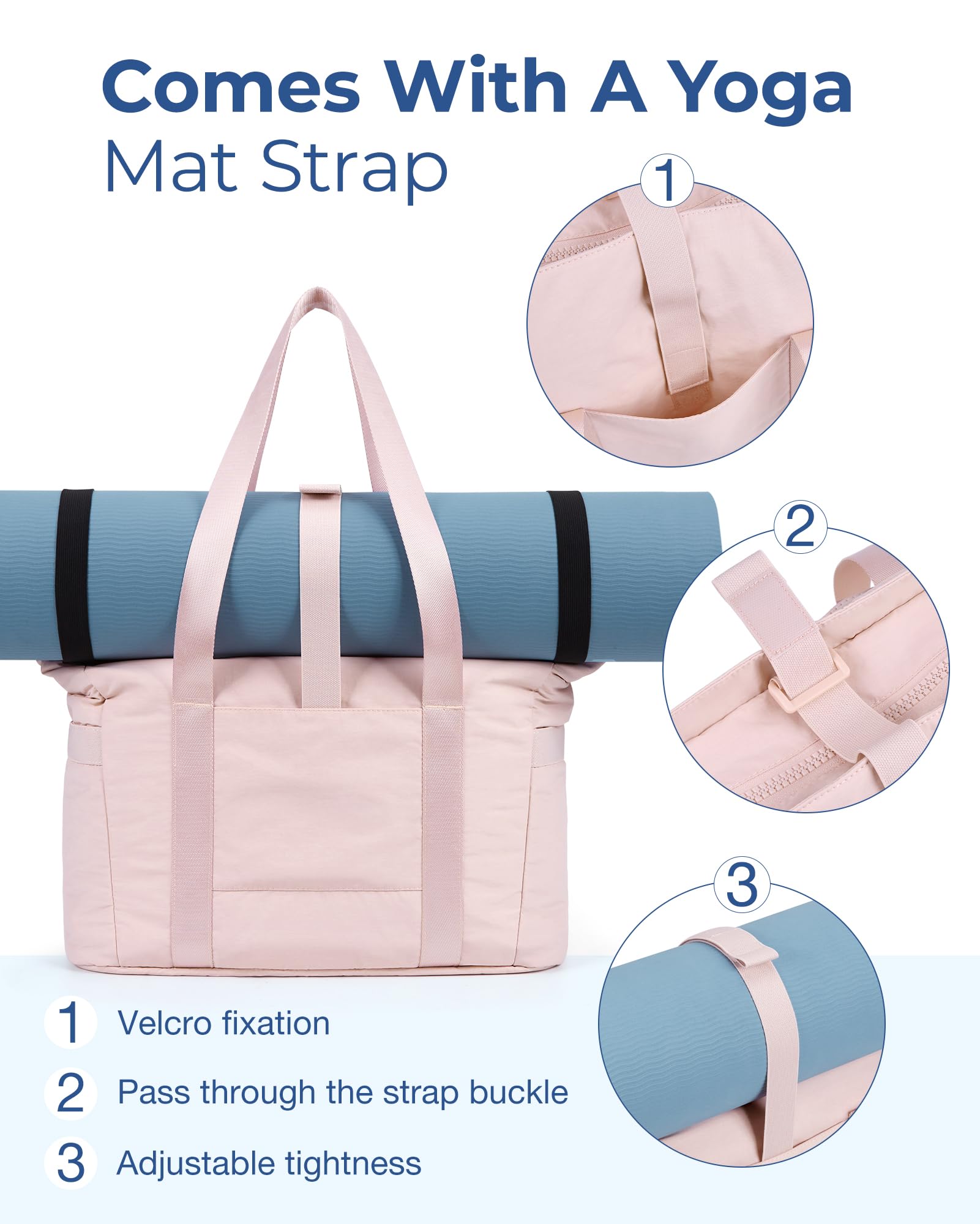 BAGSMART Quilted Tote Bag with Compartments and Yoga Mat Strap, Lightweight Large Shoulder Bag for Travel Work Gym