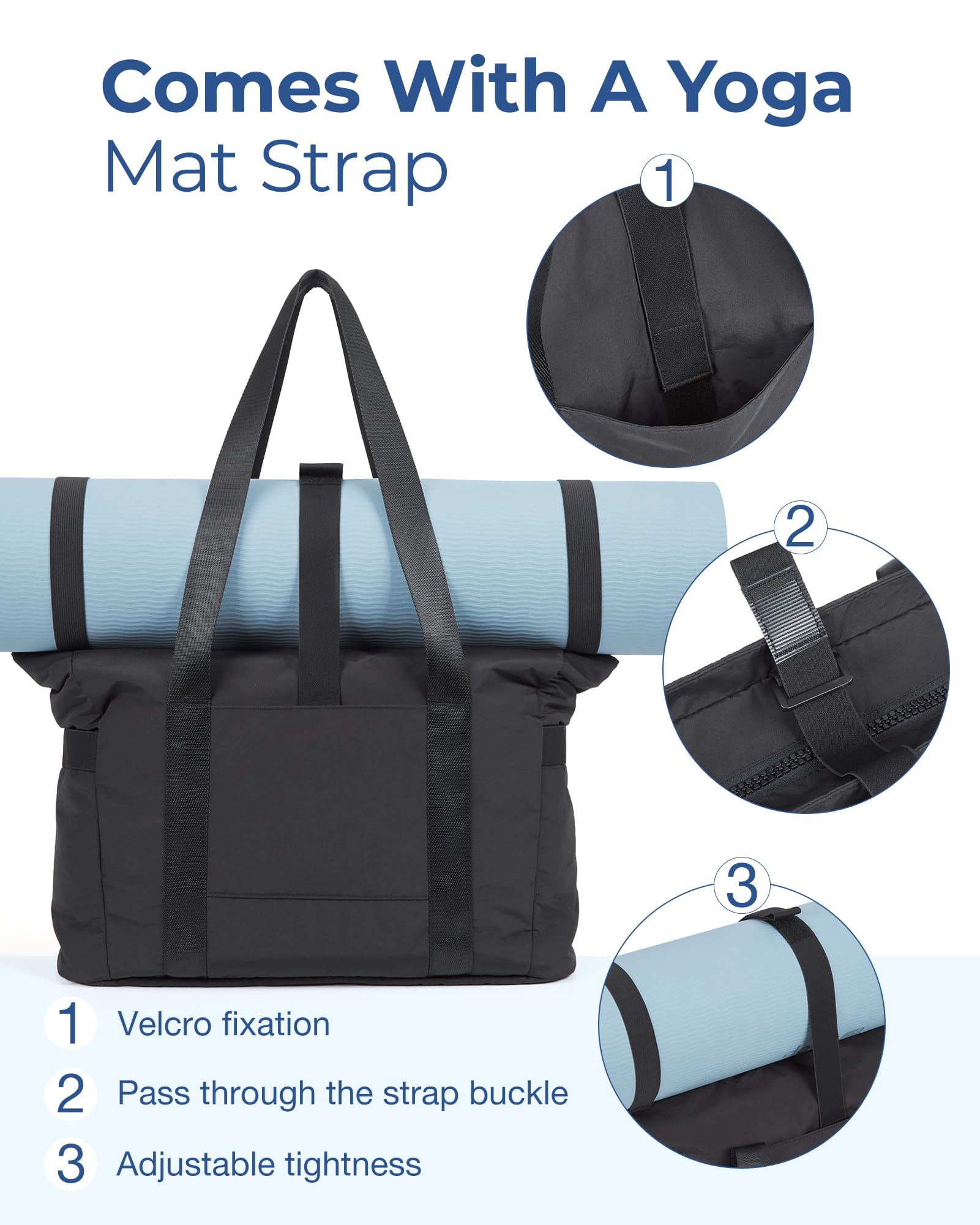 BAGSMART Quilted Tote Bag with Compartments and Yoga Mat Strap, Lightweight Large Shoulder Bag for Travel Work Gym