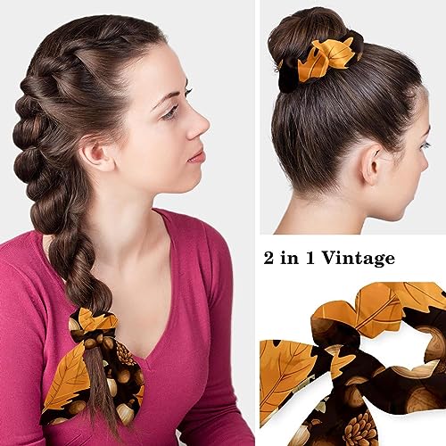 Happy Thanksgiving Acorns Bouffant Working Cap with Ribbon Tie for Women Long Hair, Scrub Surgical Hat, One Size Head Cover