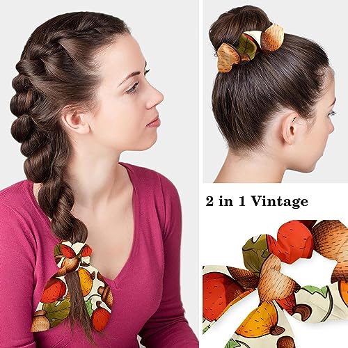 Happy Thanksgiving Acorns Bouffant Working Cap with Ribbon Tie for Women Long Hair, Scrub Surgical Hat, One Size Head Cover