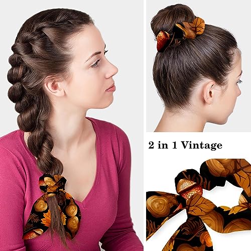 Happy Thanksgiving Acorns Bouffant Working Cap with Ribbon Tie for Women Long Hair, Scrub Surgical Hat, One Size Head Cover