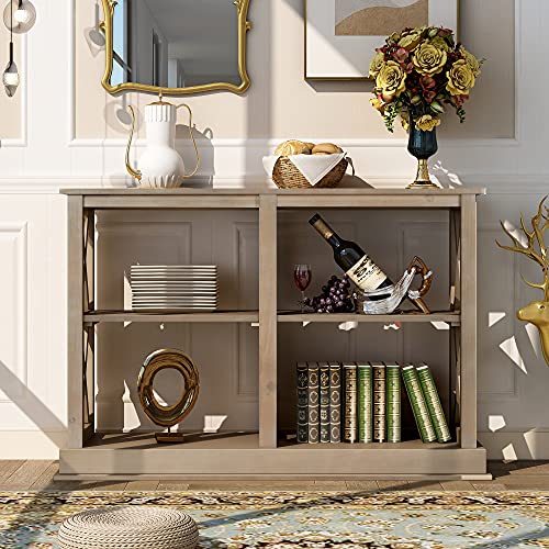 Livavege Console 3-Tier Open Storage, Narrow Sofa Entry Way w/Wood X-Shaped Frame, Entrance Tables for Small Space, Living Room, Entryway, Foyer, Hallway, Office, Natural