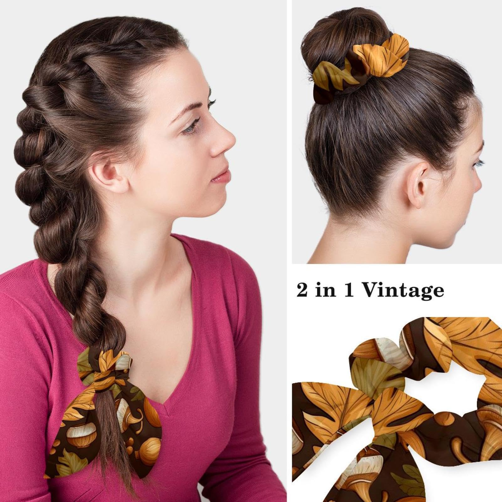 Happy Thanksgiving Acorns Bouffant Working Cap with Ribbon Tie for Women Long Hair, Scrub Surgical Hat, One Size Head Cover
