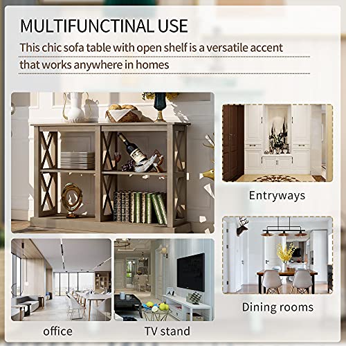 Livavege Console 3-Tier Open Storage, Narrow Sofa Entry Way w/Wood X-Shaped Frame, Entrance Tables for Small Space, Living Room, Entryway, Foyer, Hallway, Office, Natural