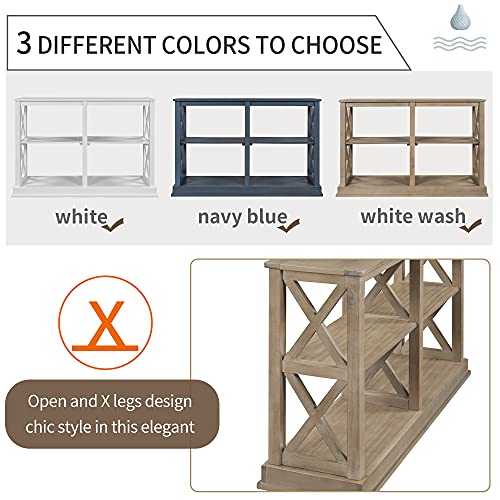 Livavege Console 3-Tier Open Storage, Narrow Sofa Entry Way w/Wood X-Shaped Frame, Entrance Tables for Small Space, Living Room, Entryway, Foyer, Hallway, Office, Natural